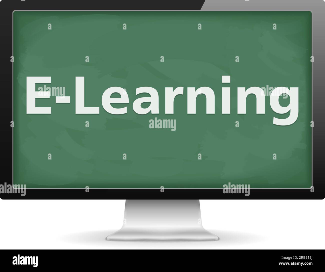 E-Learning concept, computer monitor with blackboard background and E ...