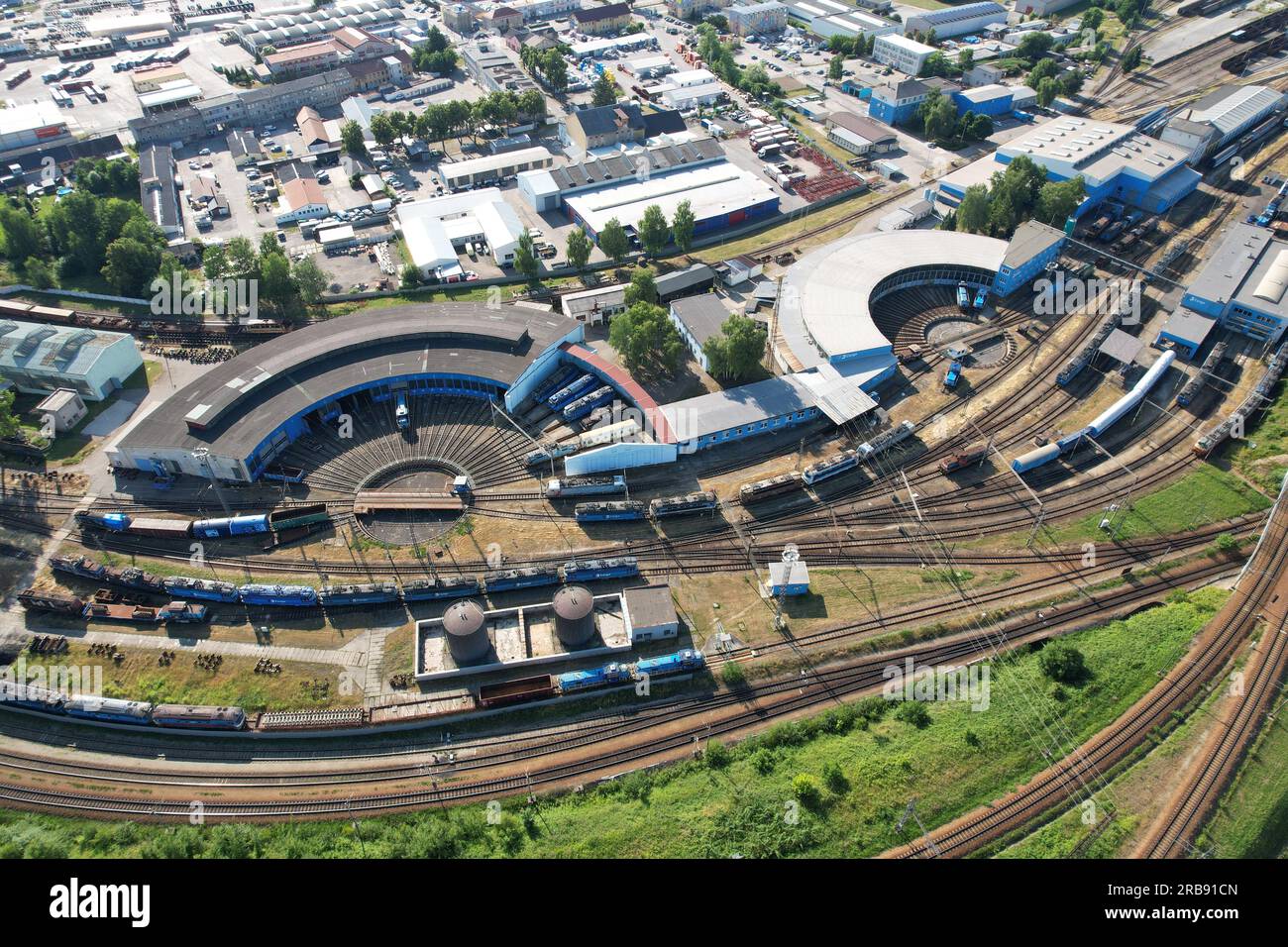 default Railway turntable for locomotives aerial view train turntable ...