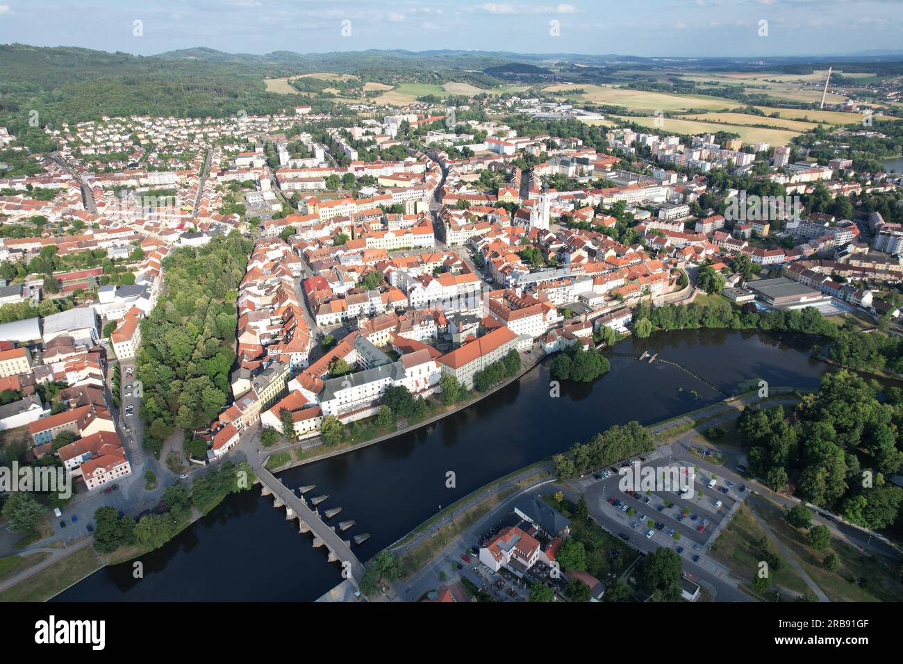 Pisek town cityscape,historical city center aerial panorama landscape ...