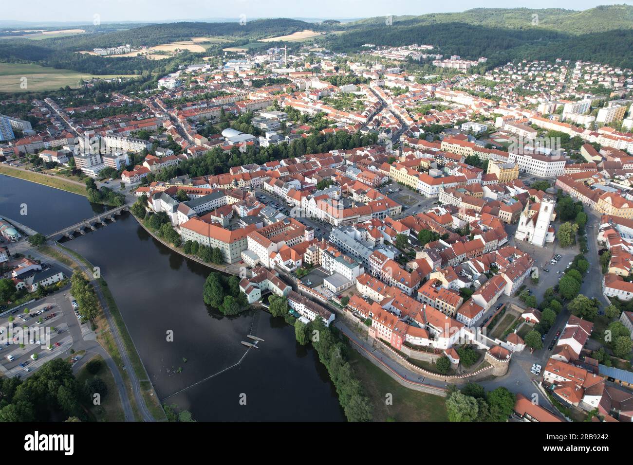 Pisek town cityscape,historical city center aerial panorama landscape ...