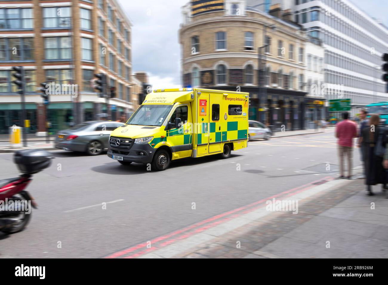 london ambulance at speed emergency service callout in old street ...