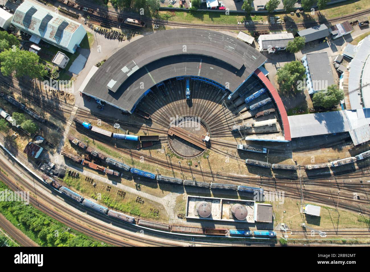 default Railway turntable for locomotives aerial view train turntable ...