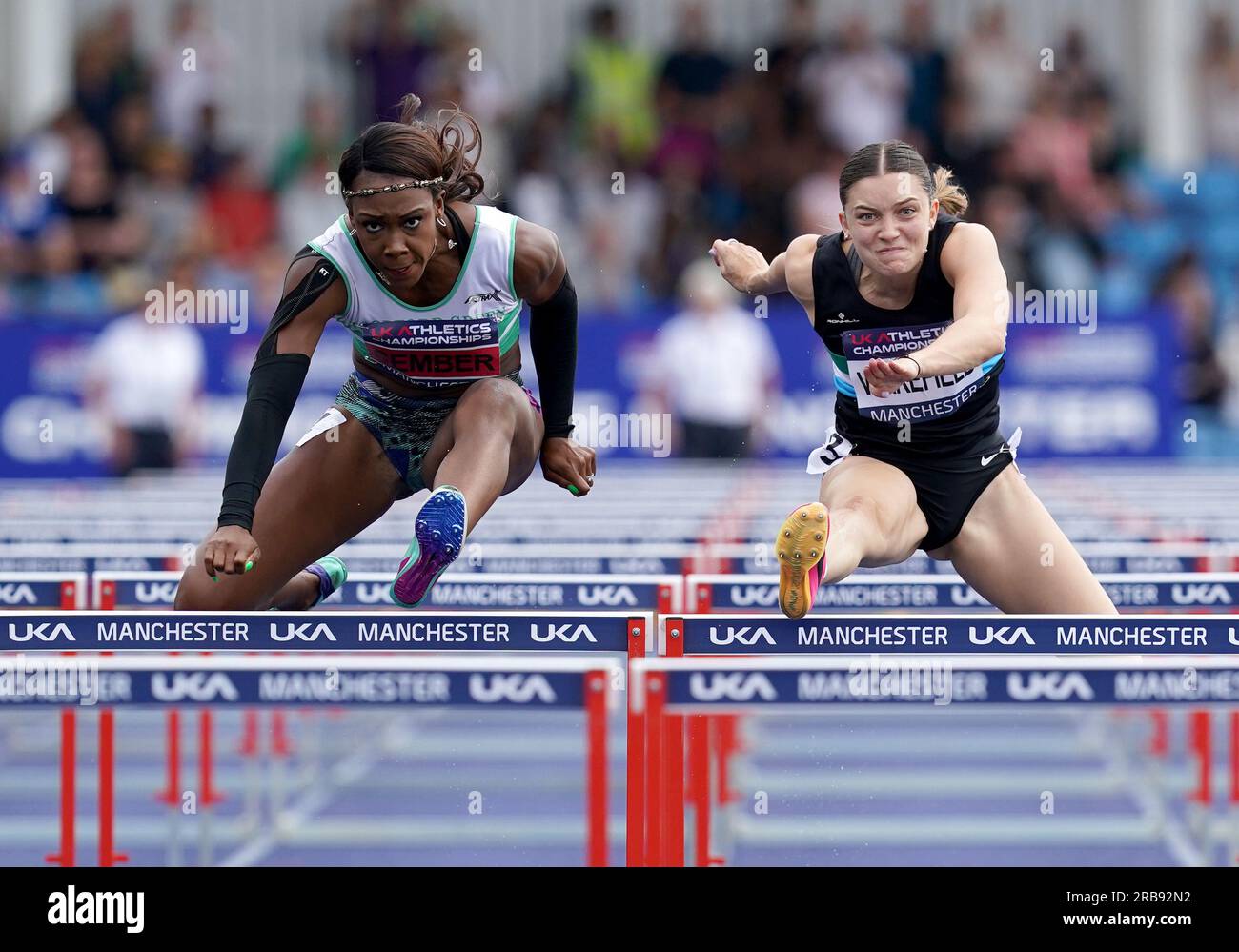 Cindy Sember (left) and Isabel Wakefield in the Women's 100m Hurdles ...