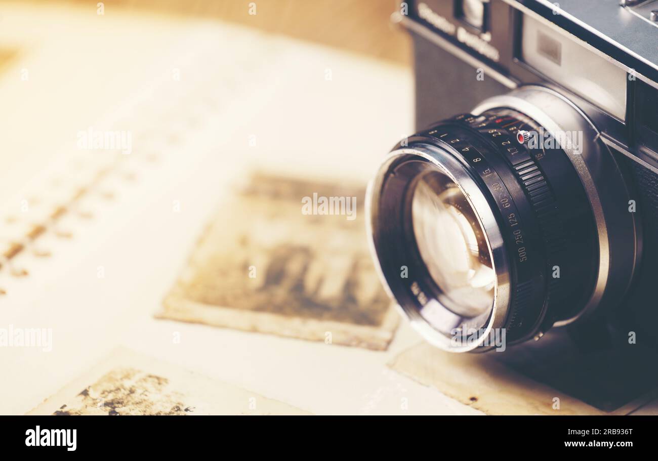vintage camera on the background of old photos Stock Photo - Alamy