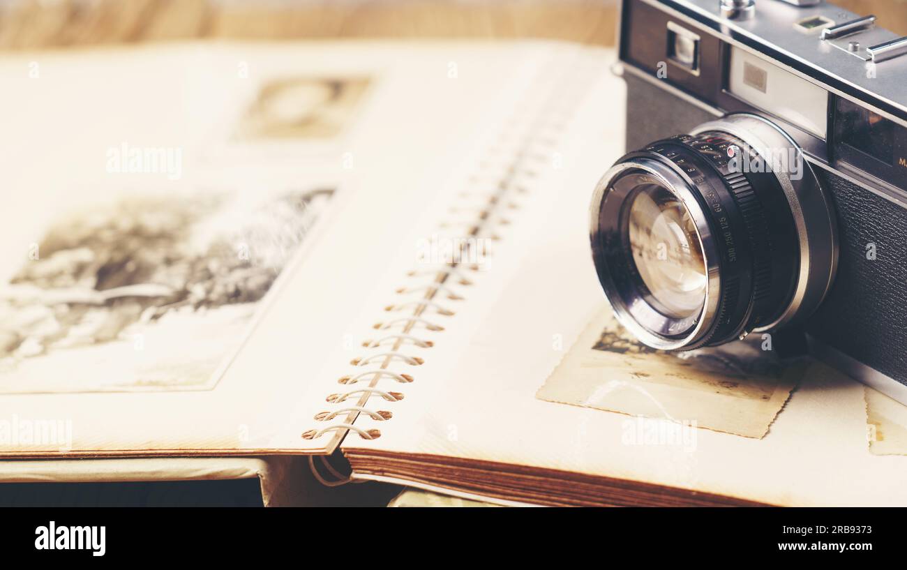 vintage camera on the background of old photos Stock Photo - Alamy