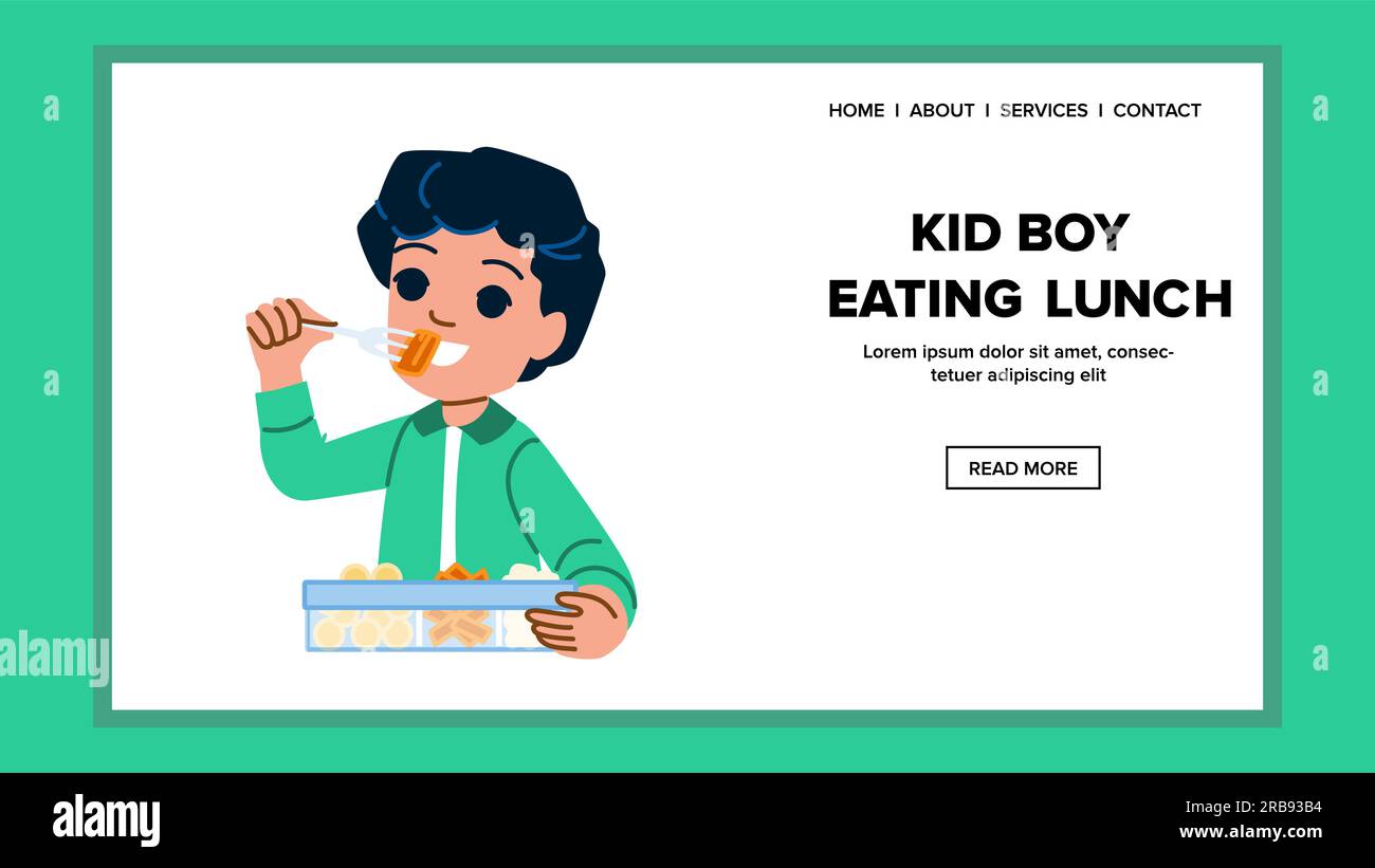 happy kid boy eating lunch vector Stock Vector Image & Art - Alamy