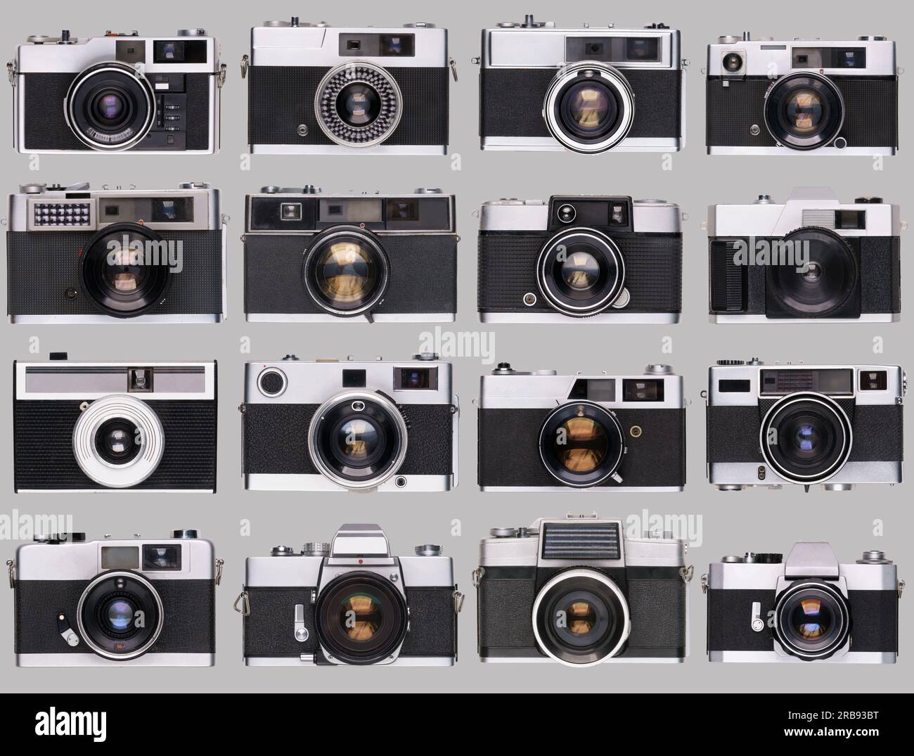vintage old film camera collection isolated on gray background Stock ...