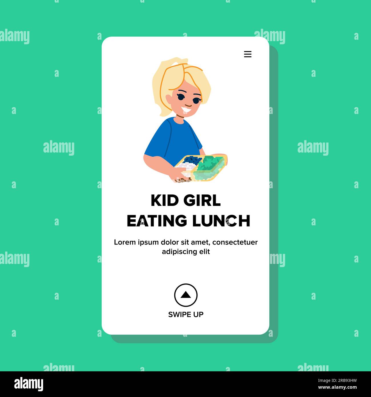happy kid girl eating lunch vector Stock Vector Image & Art - Alamy