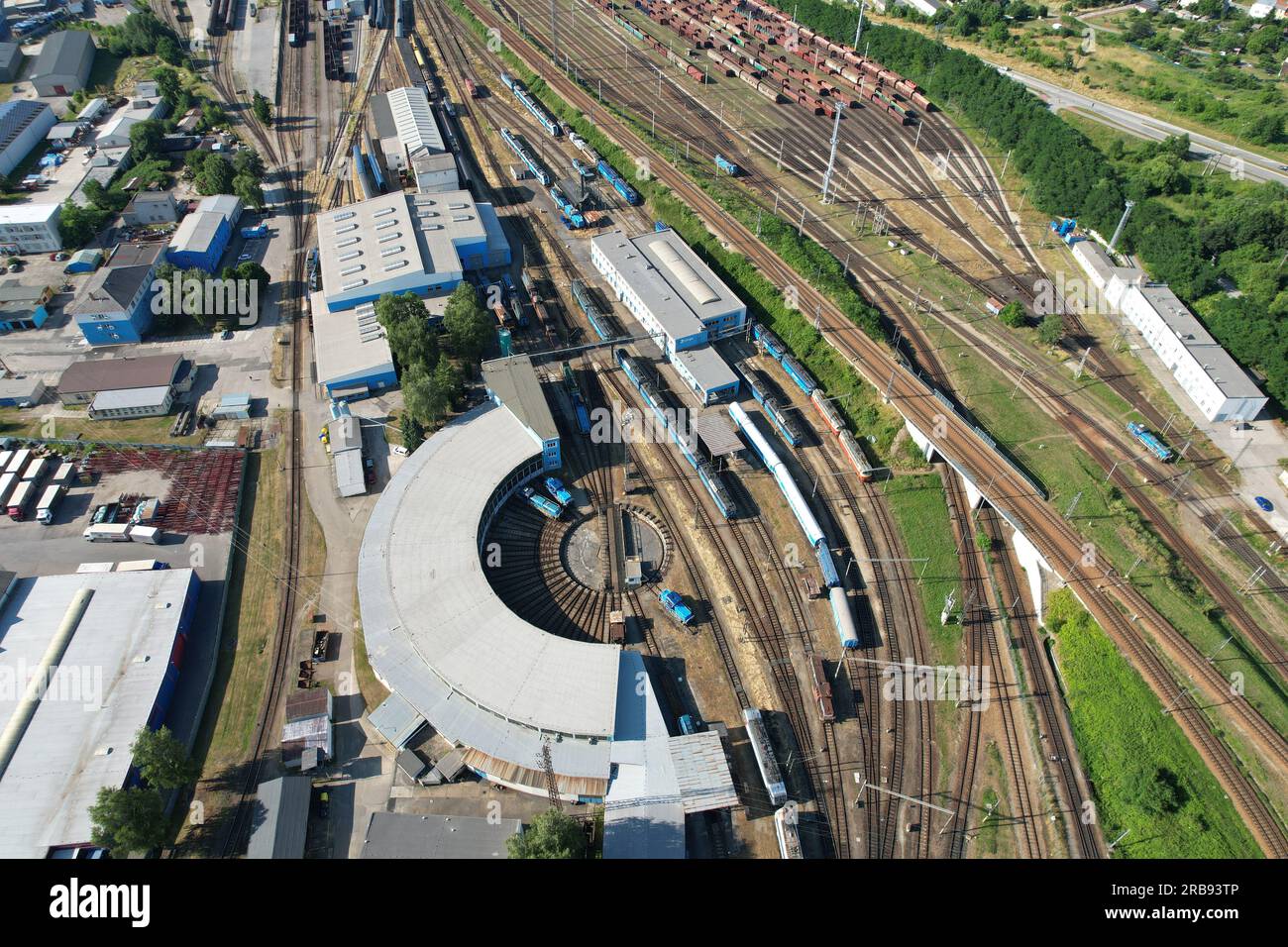 default Railway turntable for locomotives aerial view train turntable ...