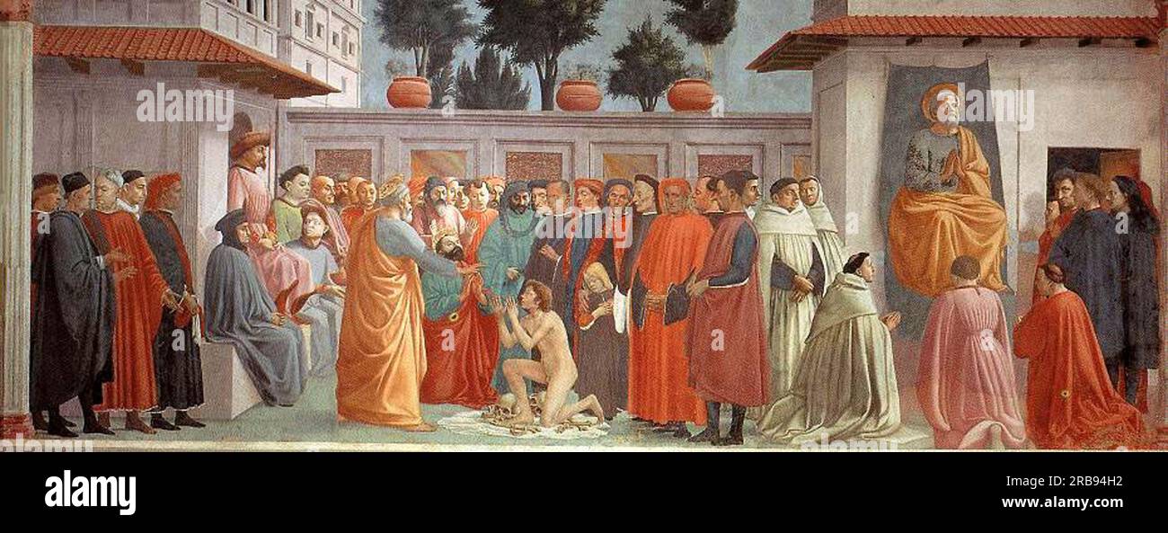 Raising of the Son of Teophilus and St.Peter Enthroned 1427 by Masaccio ...