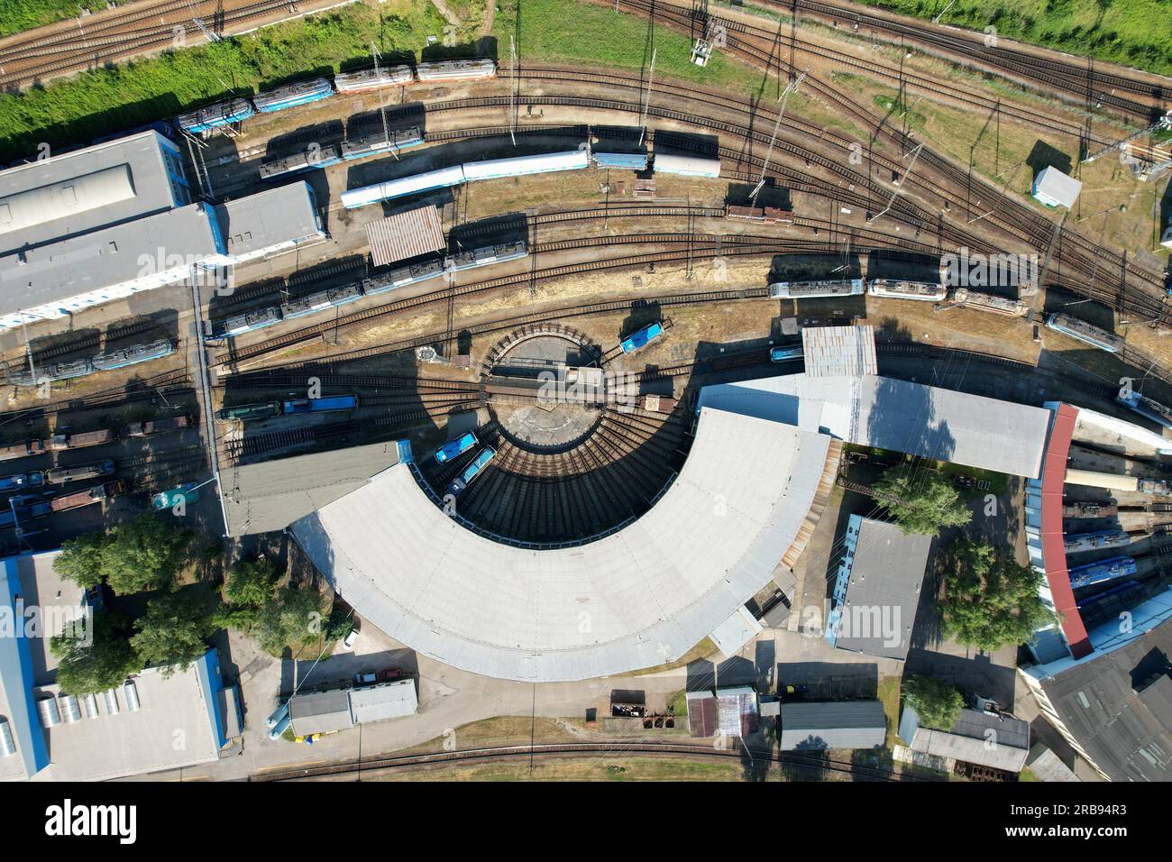 default Railway turntable for locomotives aerial view train turntable ...