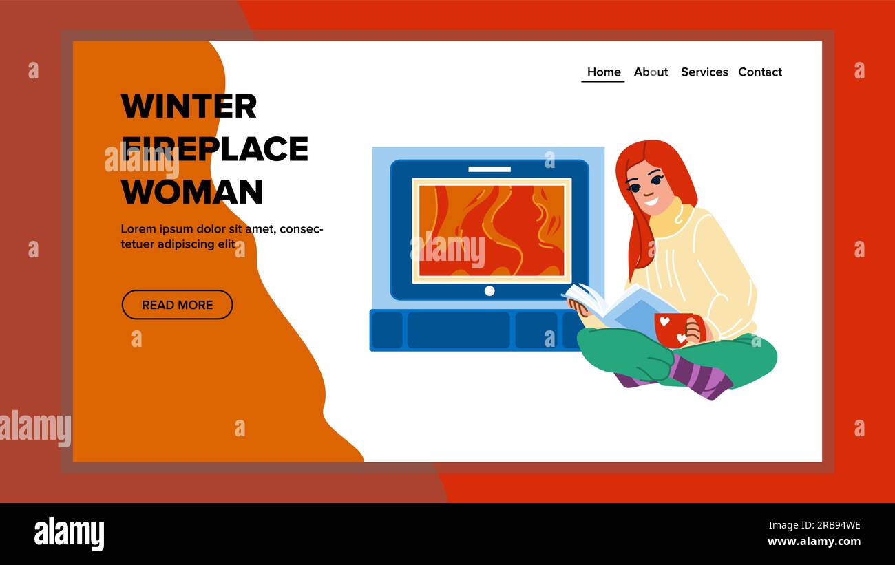 warm winter fireplace woman vector Stock Vector Image & Art - Alamy