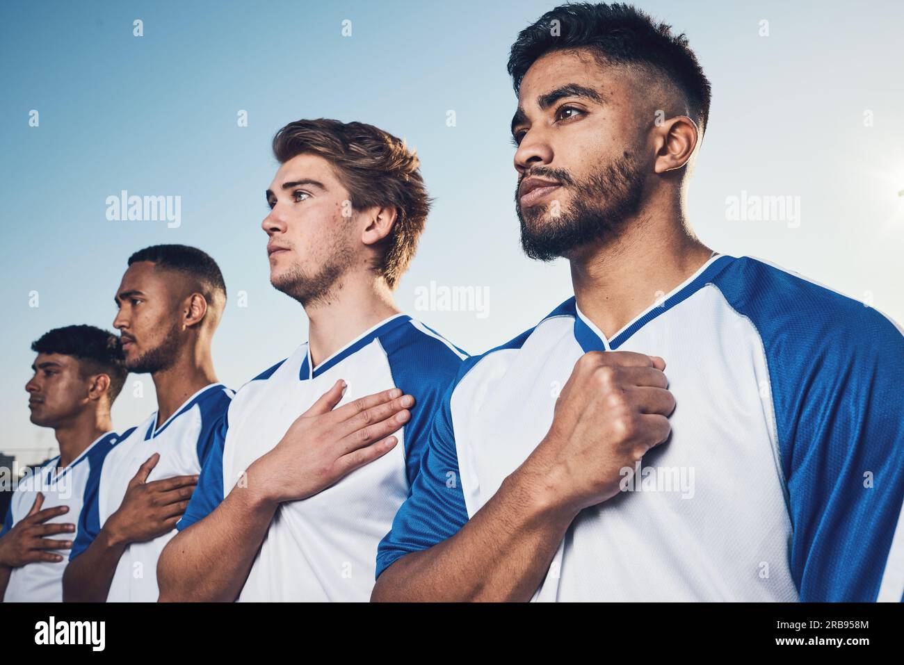 National anthem, football team and listening before competition, game ...