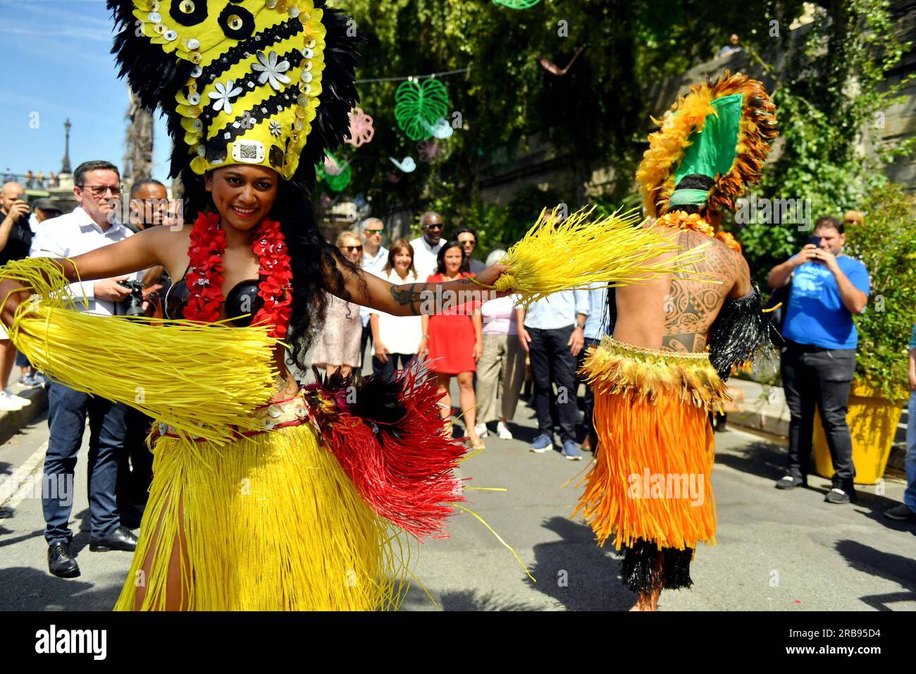 Paris, France. 08th July, 2023. Mayor of Paris Anne Hidalgo accompanied ...