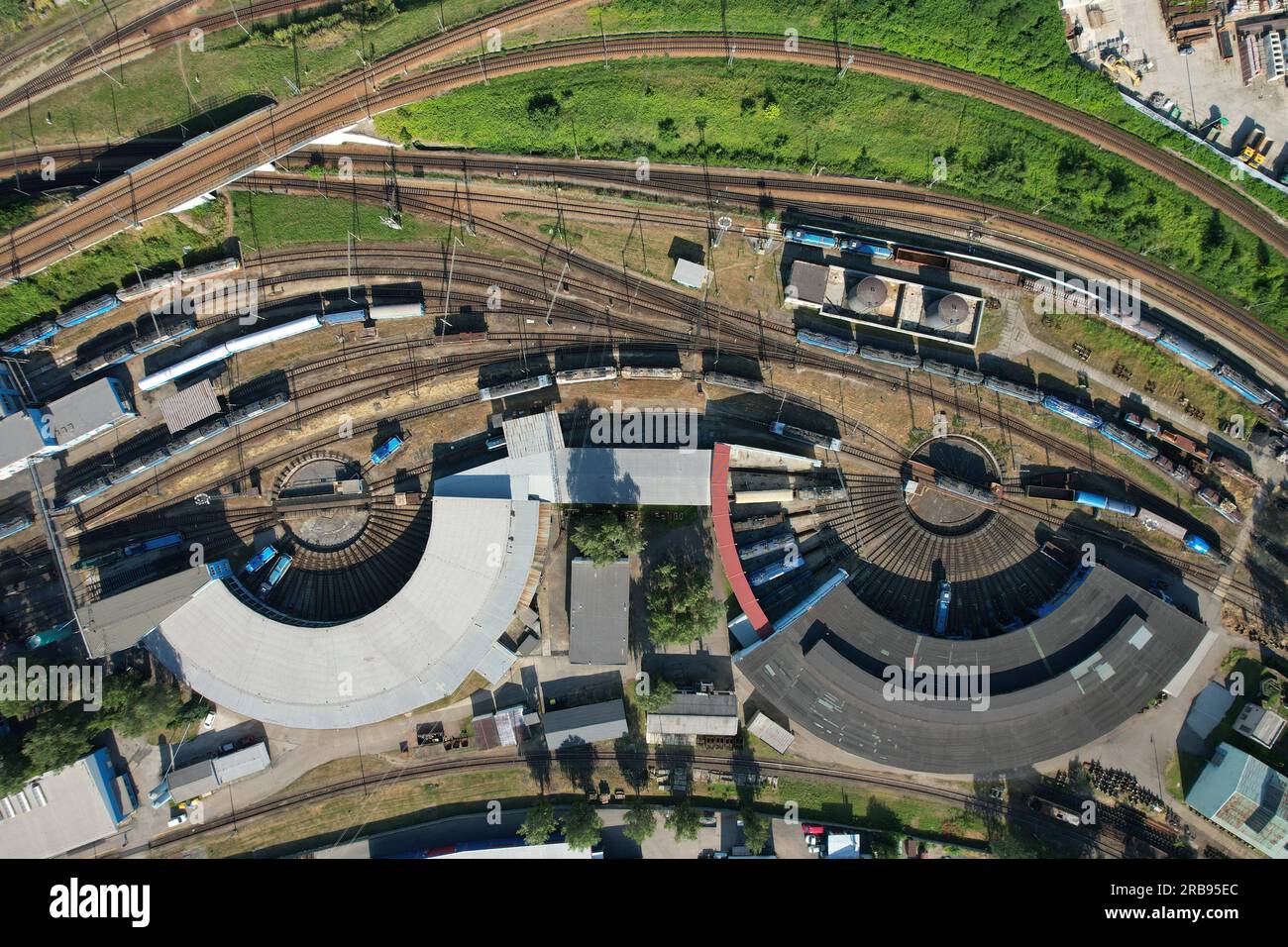 default Railway turntable for locomotives aerial view train turntable ...