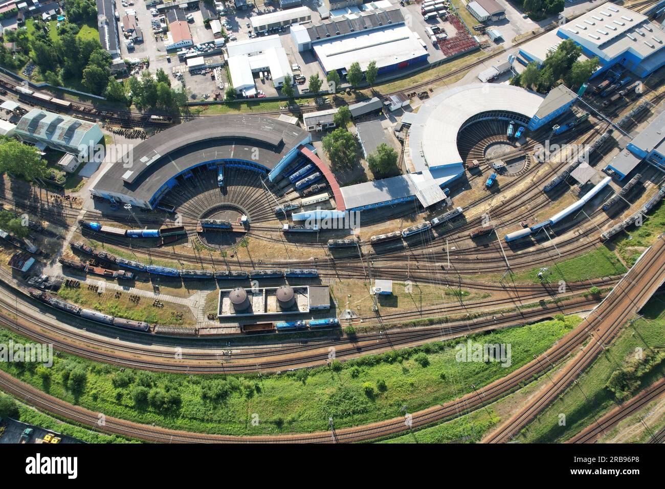 default Railway turntable for locomotives aerial view train turntable ...