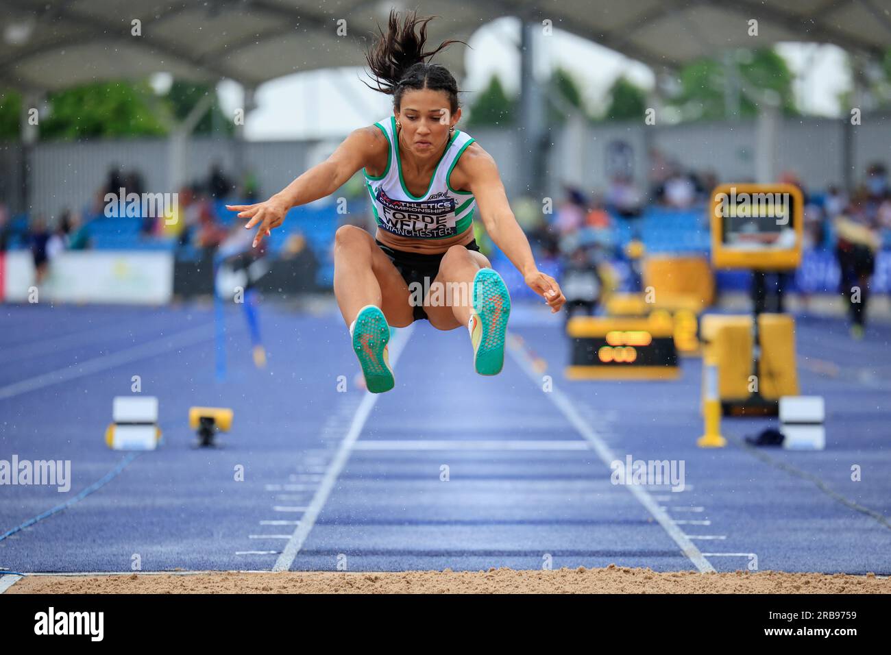 Georgina Forde Wells on her way to winning the women’s triple jump ...