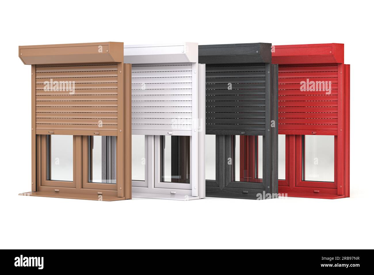 Window roller shutters of different colors isolated on white background ...