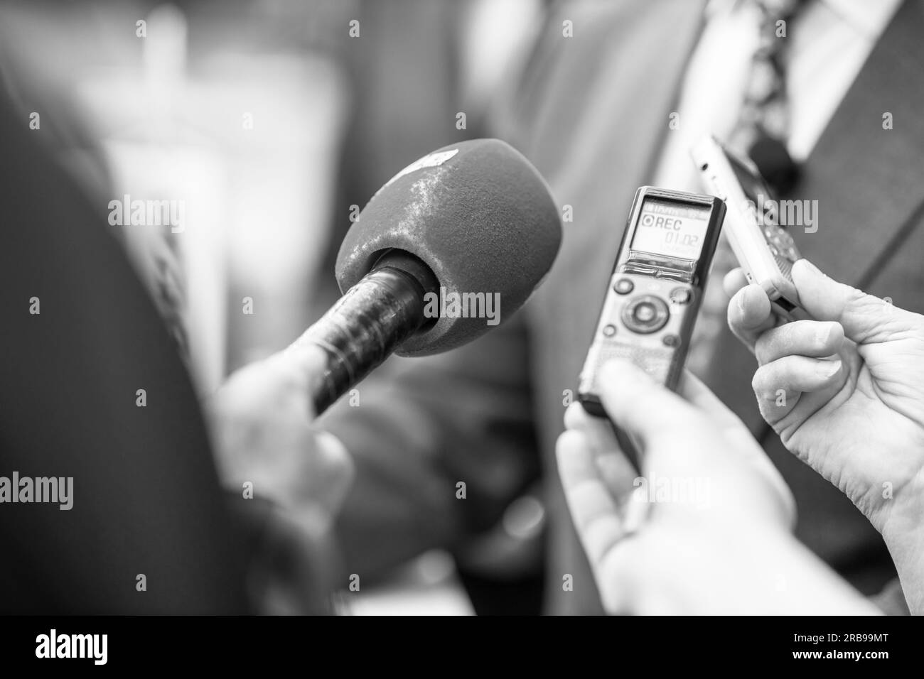 Interview audio recording dictaphone Black and White Stock Photos ...