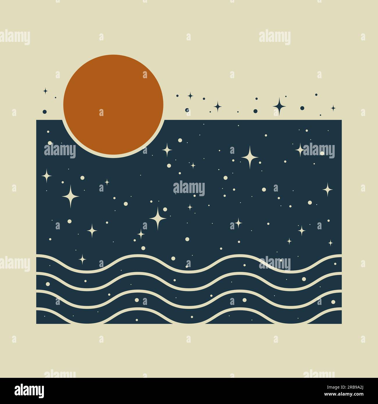 Aesthetic mystical background with sun and night sky. Burnt orange ...