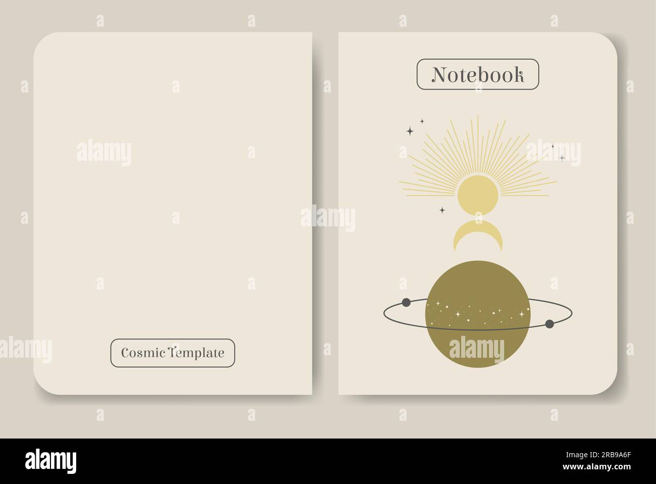 Notebook cover with outer space and planets. Saturn with satellite ...