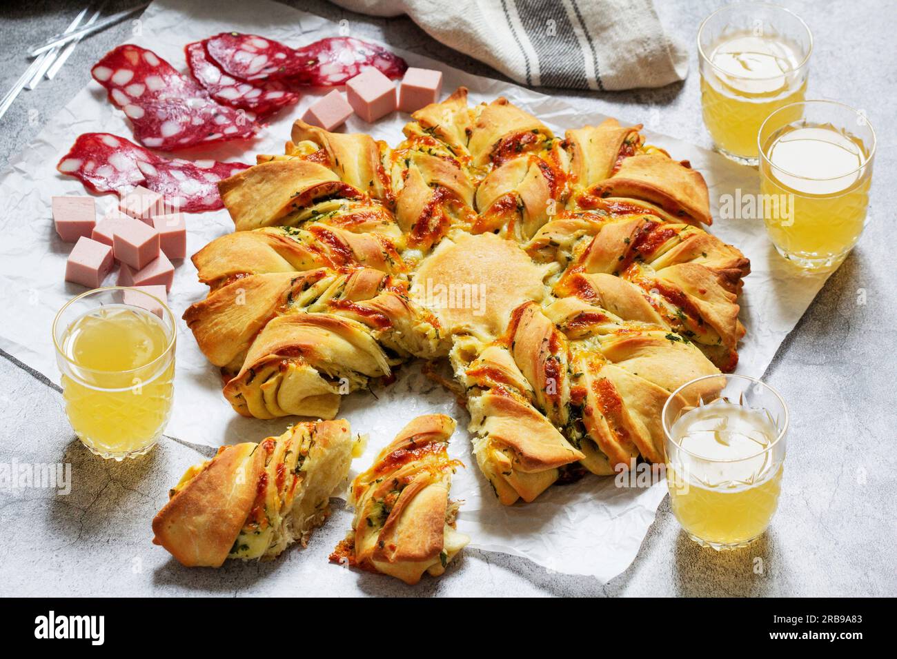 Table for a friendly party, snack star bread with cheese filling ...