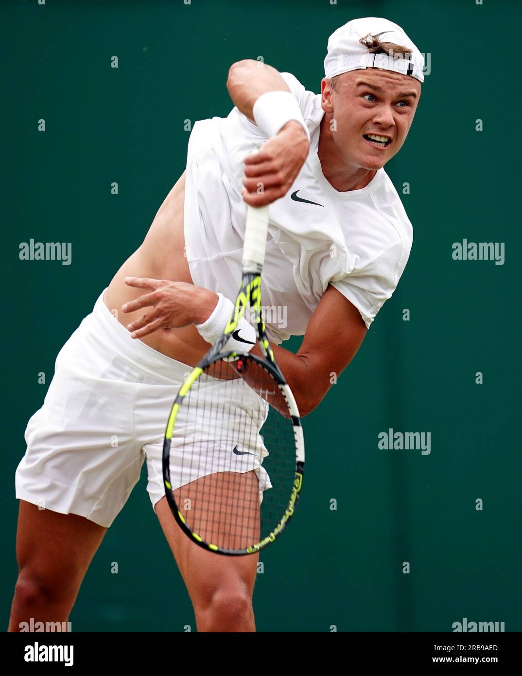 Holger Rune in action against Alejandro Davidovich Fokina (not pictured ...