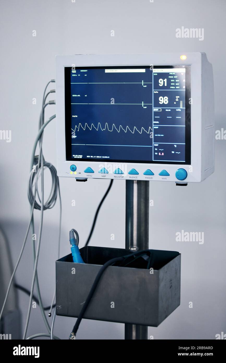 Medical monitor, heart machine and healthcare, cardiology and equipment ...