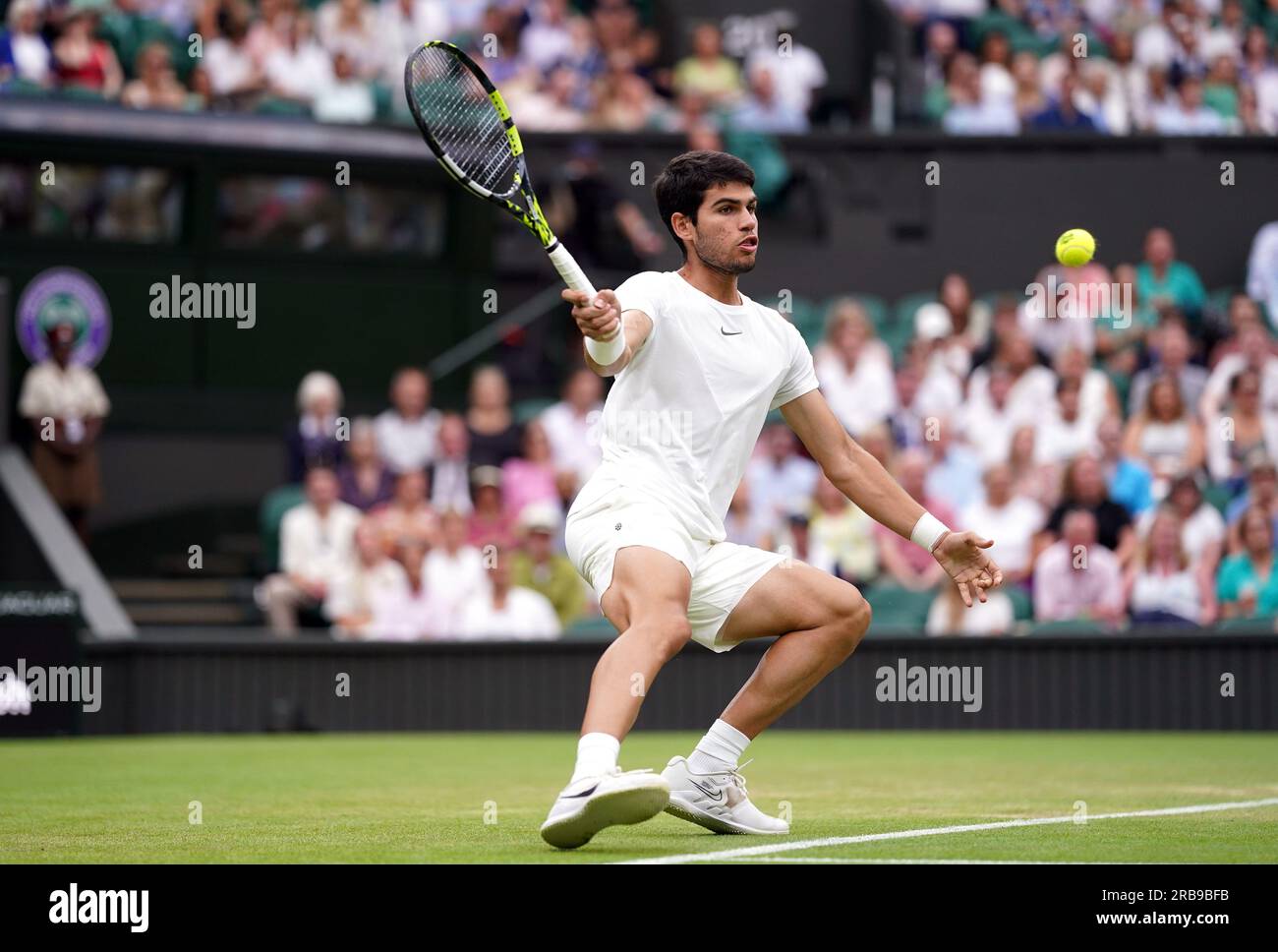 Carlos Alcaraz in action during his match against Nicolas Jarry (not ...