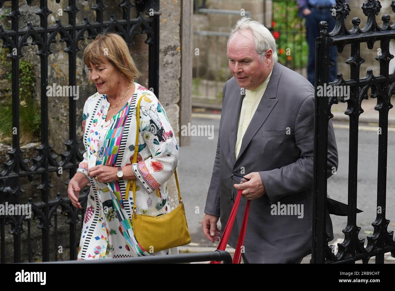 Adam Boulton and wife Anji Hunter arrive at St Mary's Church in Brunton ...