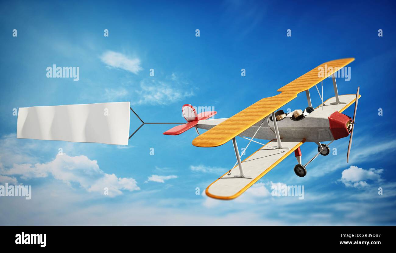 Classic airplane pulling blank white text banner. 3D illustration Stock ...