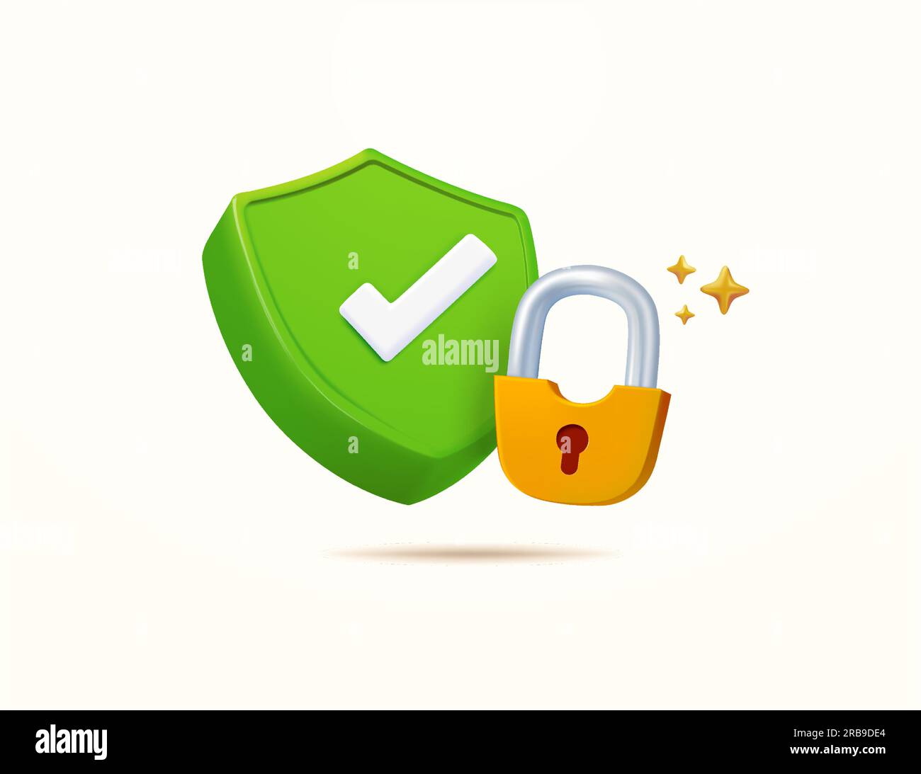 3d green check mark on a shield icon, secured lock, isolated on ...