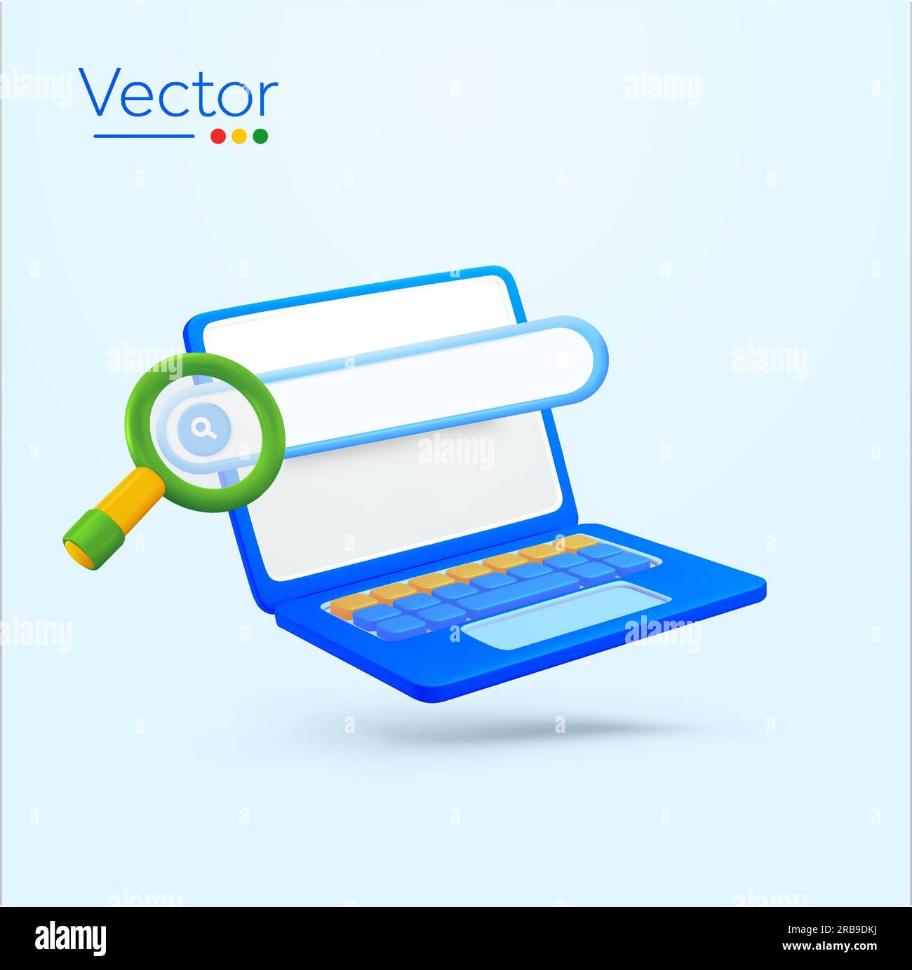 3d laptop, search box, magnifying glass, isolated on background. Banner ...
