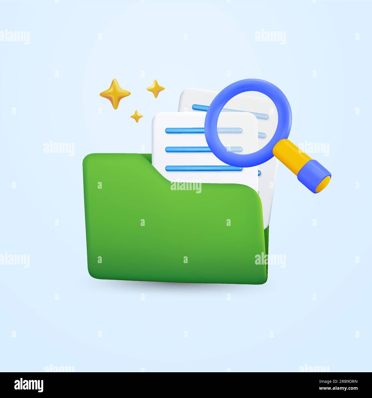 3d Files And Folder Magnifying Glass In Minimal Style Isolated On Background Object For