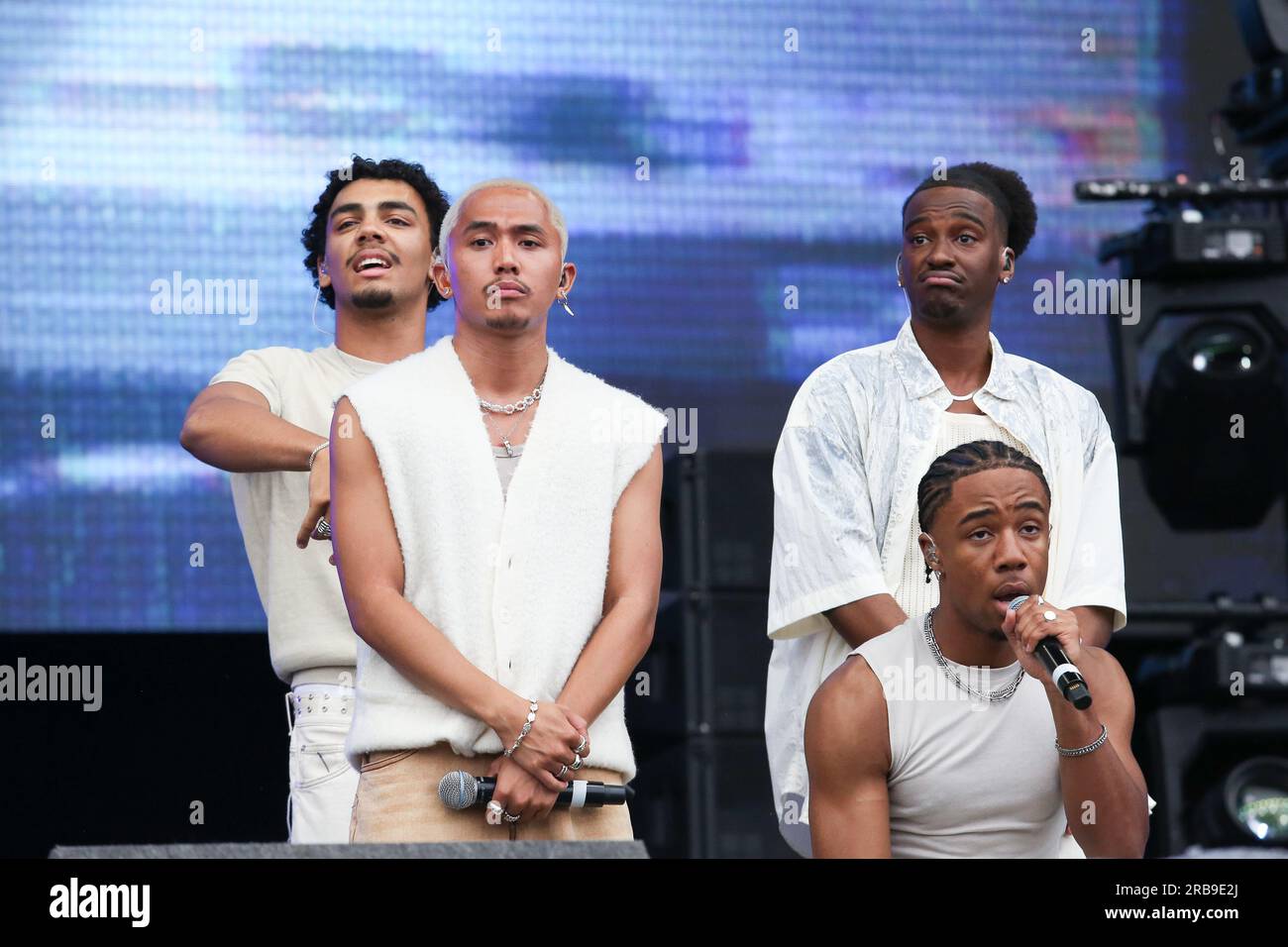 London, UK. July 8, 2023. The band No Guidnce perform on the Main Stage at the Wireless Festival ...