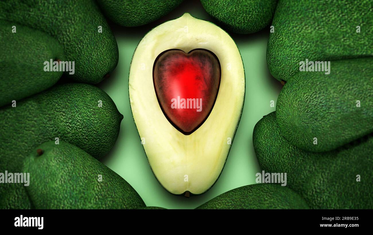 Heart shaped avocados isolated on white background. 3D illustration ...