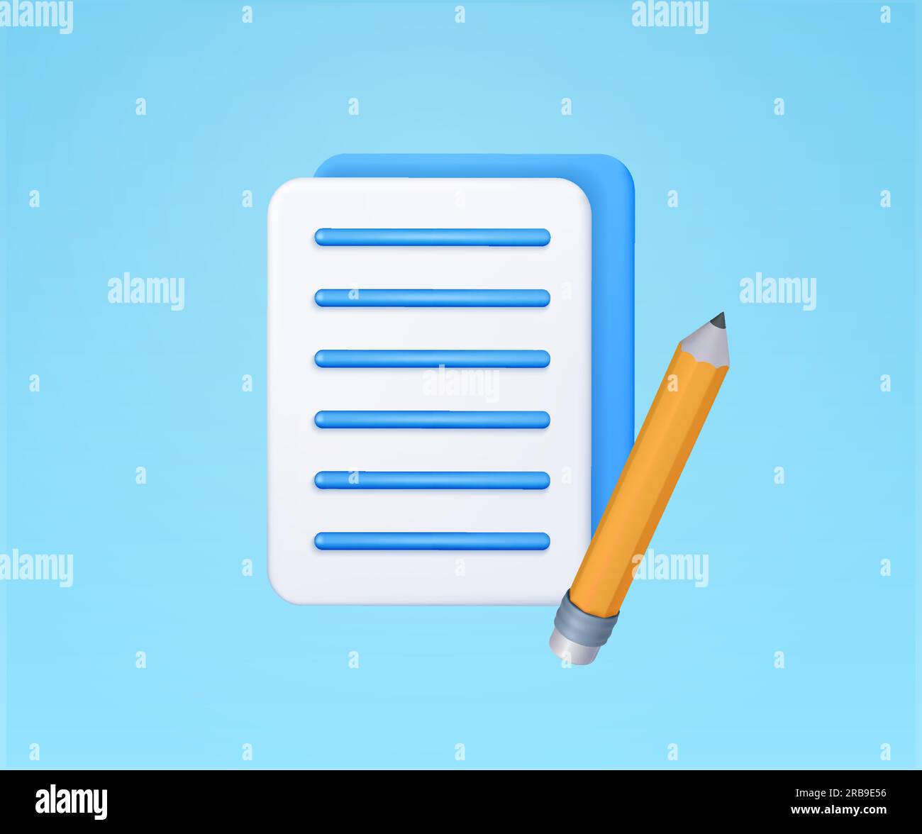 3d documents, letters, notes or contracts with pencil, isolated on ...