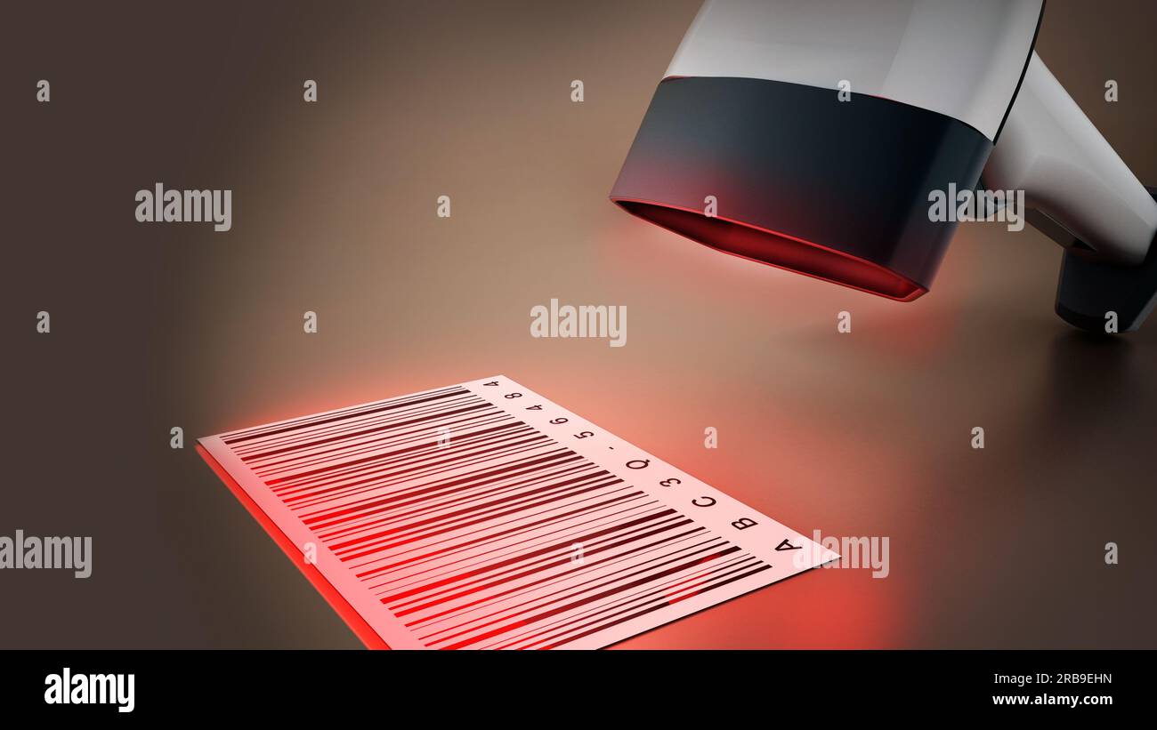 Generic barcode scanner scanning a barcode. 3D illustration Stock Photo ...