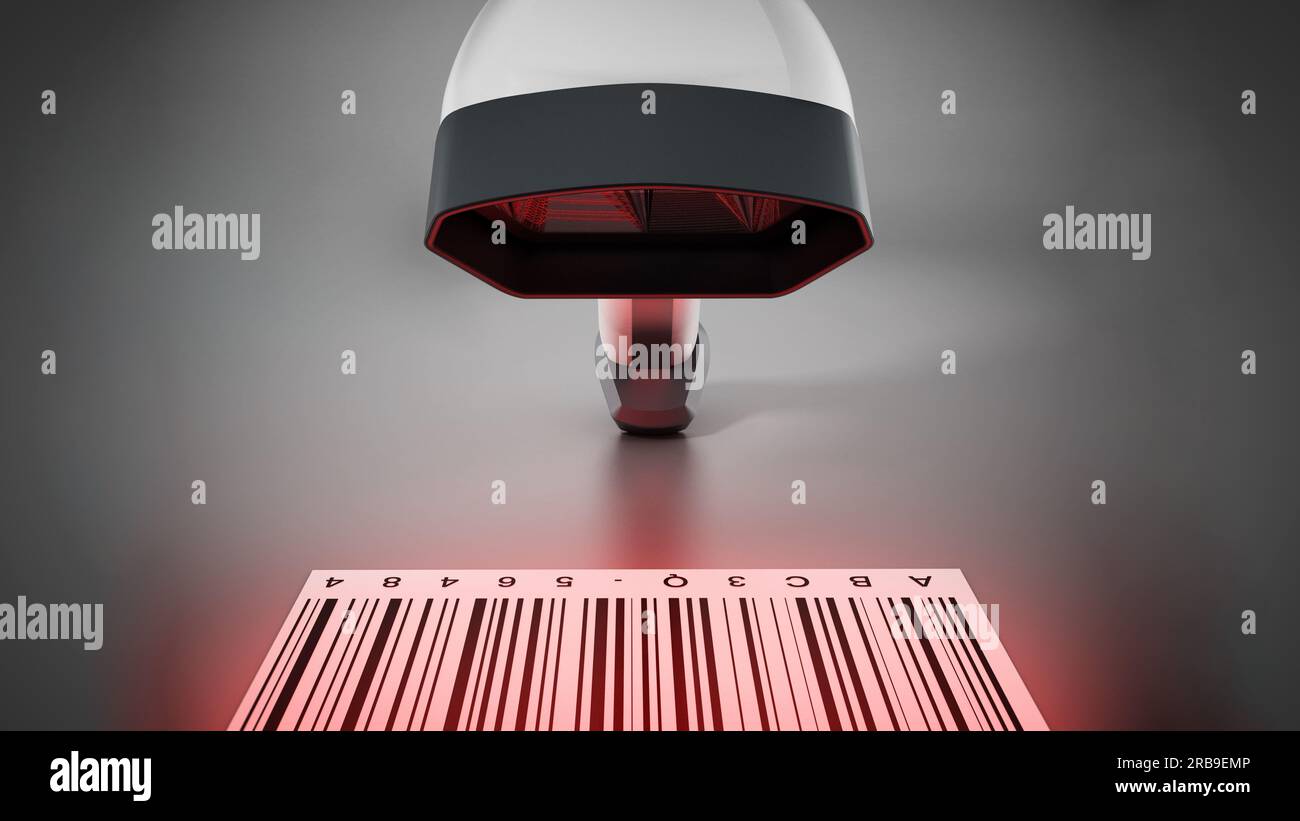 Generic barcode scanner scanning a barcode. 3D illustration Stock Photo ...