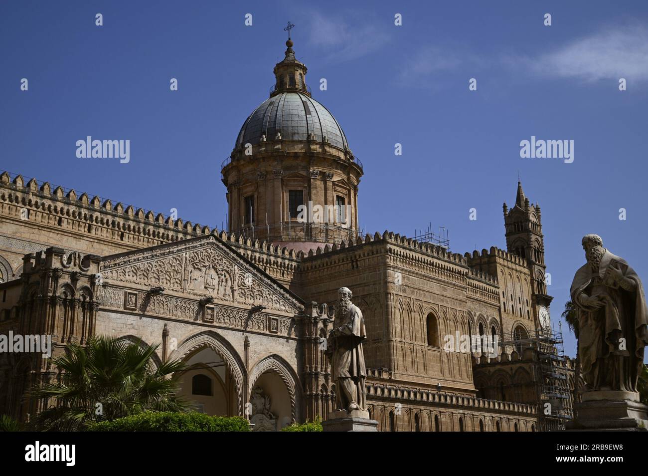 Landscape with scenic view of religious sculptures on the exterior of ...