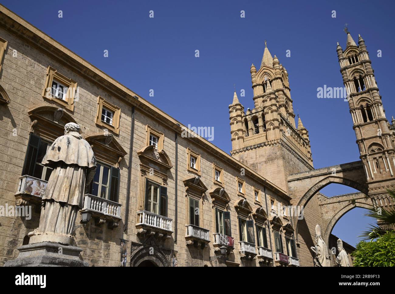 Landscape with scenic view of religious sculptures on the exterior of ...