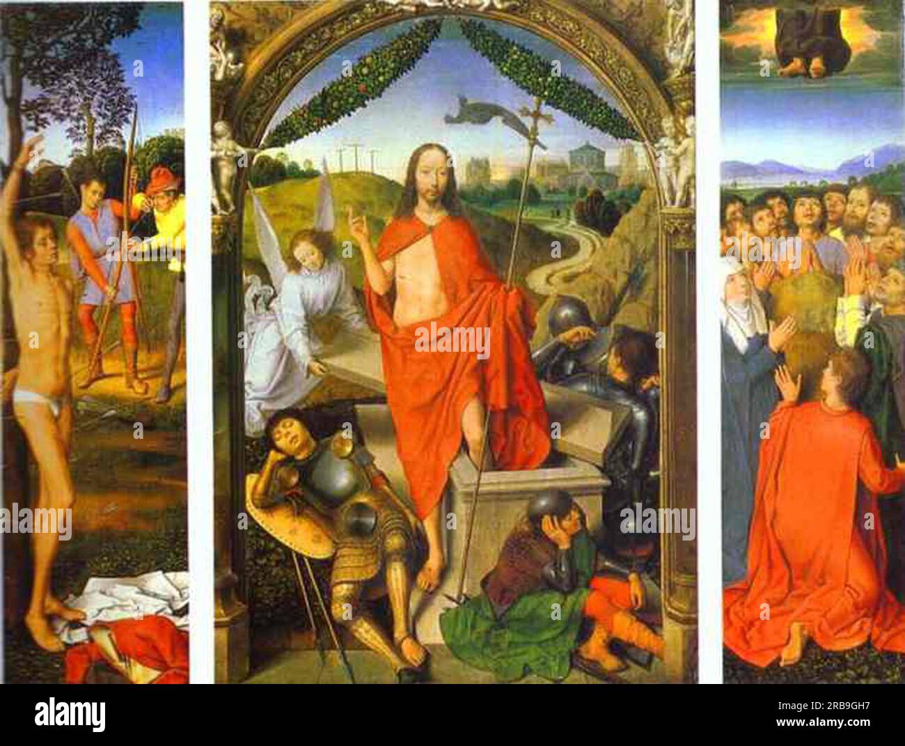 Triptych of the Resurrection: The Resurrection (centre) The Martyrdom of St. Sebastian (left ...