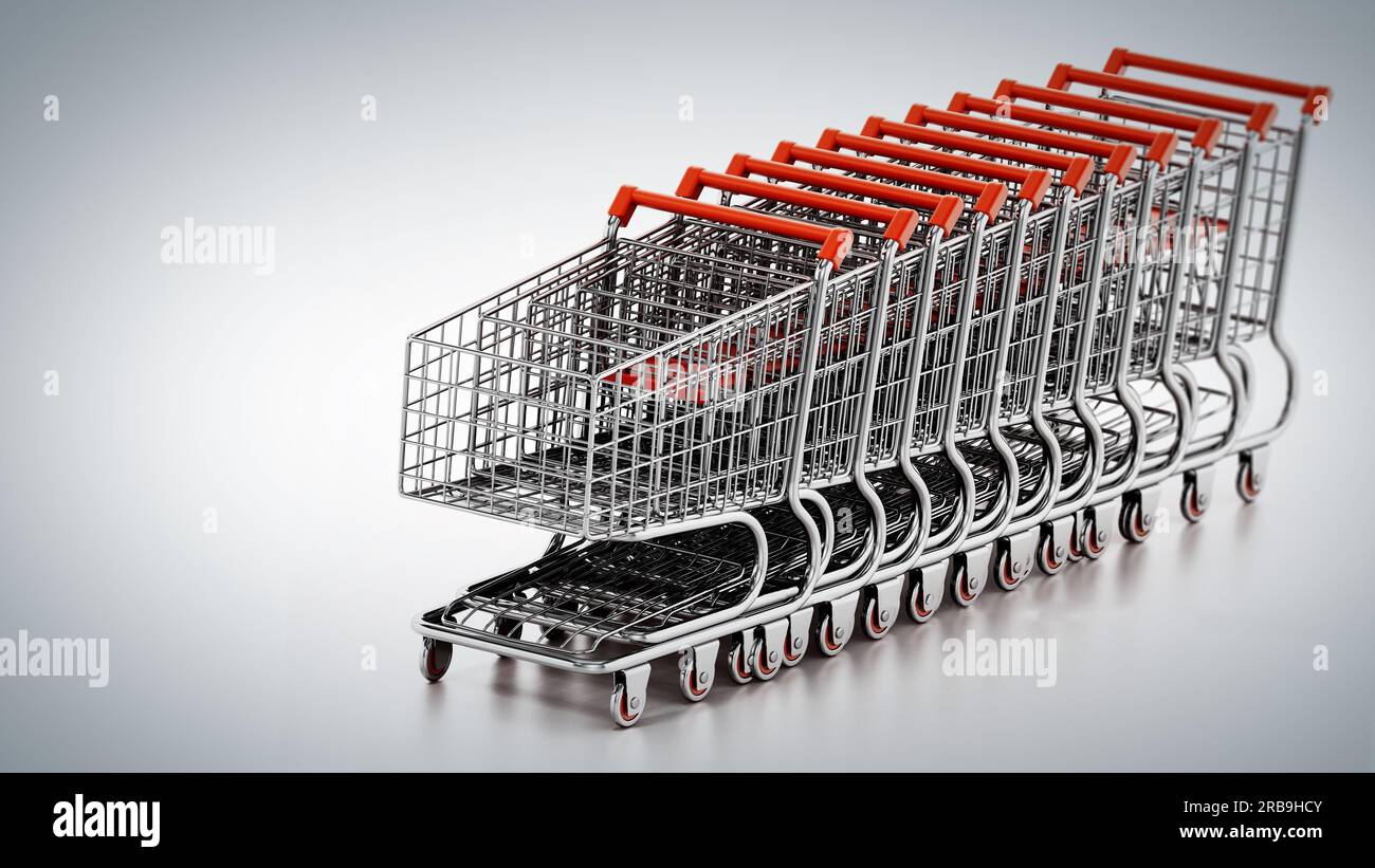 Stack of shopping carts isolated on white background. 3D illustration ...