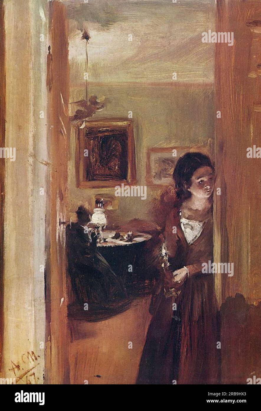 Living Room with the Artist's Sister 1847 by Adolph Menzel Stock Photo ...