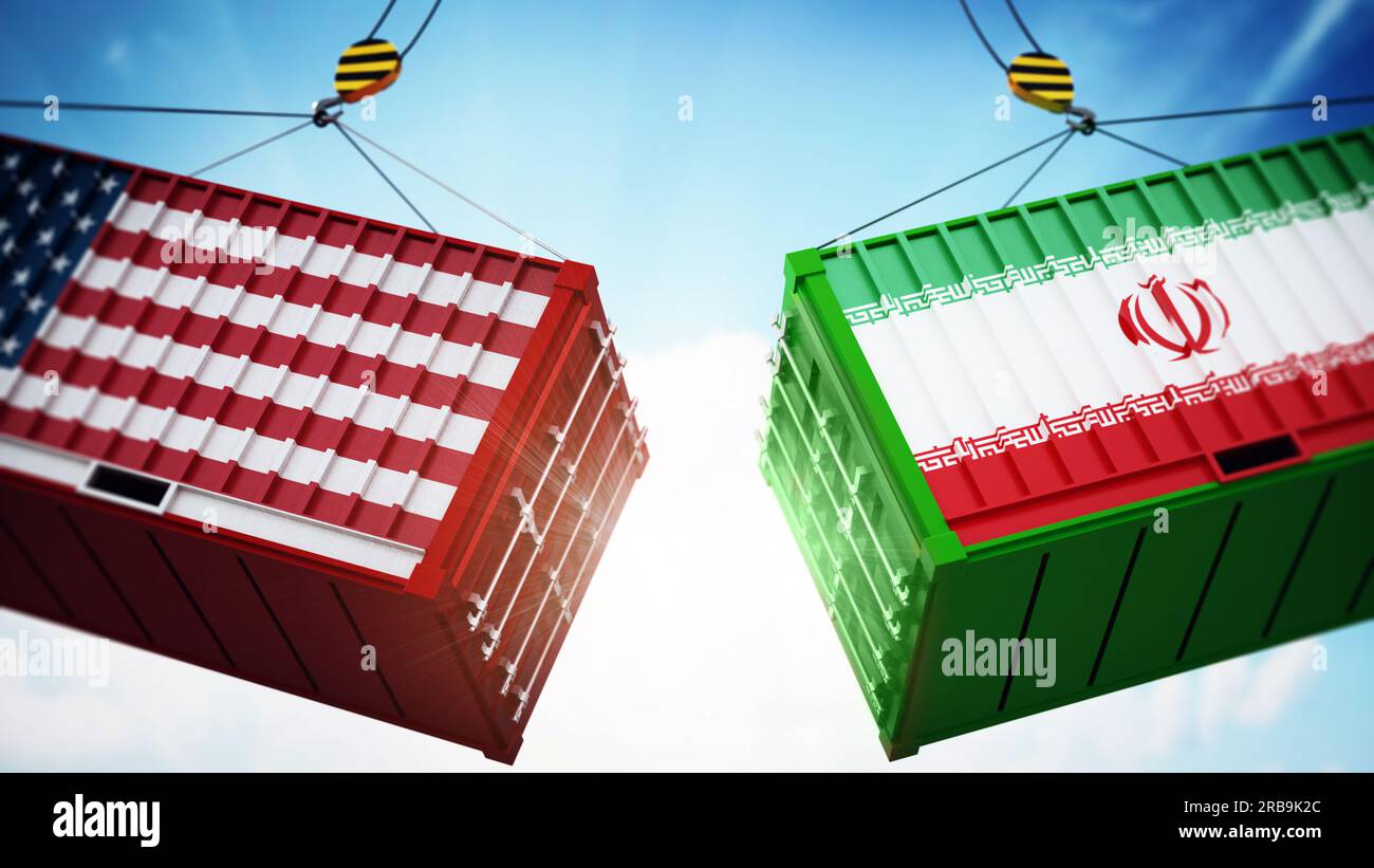 Trade wars concept with American and Chinese flag textured cargo ...