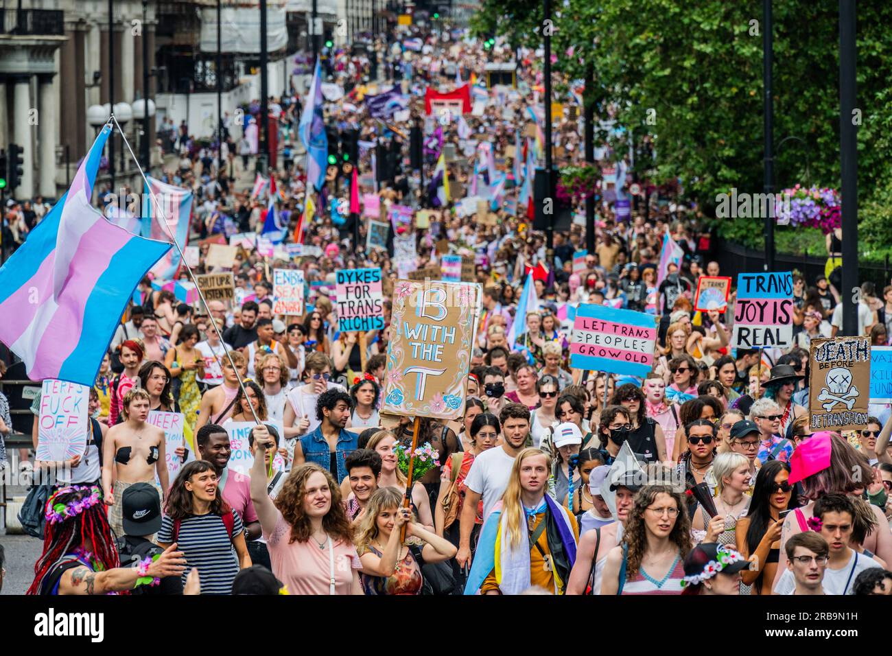 London, UK. 8th July, 2023. Trans pride march in London towards the end ...