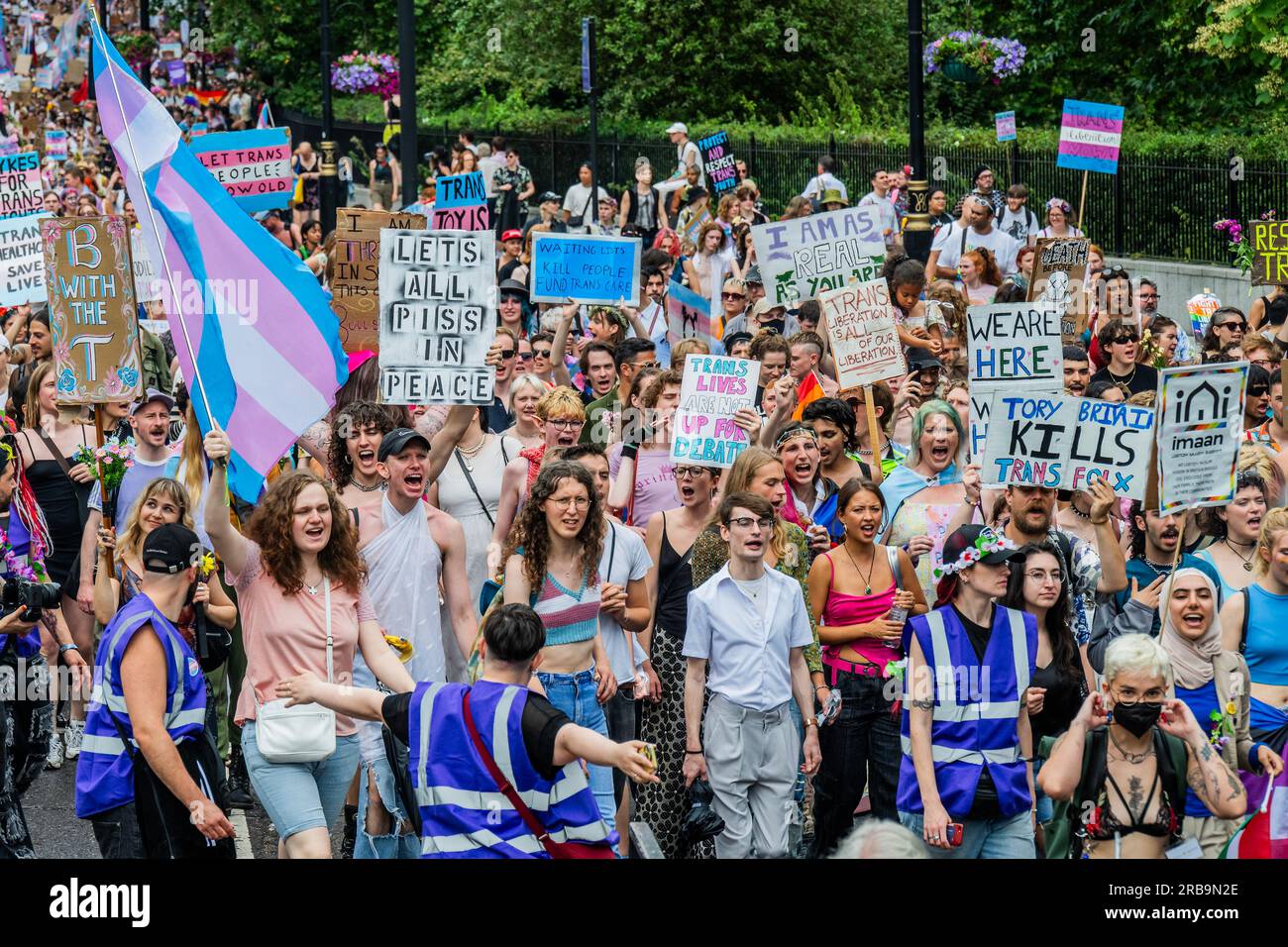 London, UK. 8th July, 2023. Trans pride march in London towards the end ...