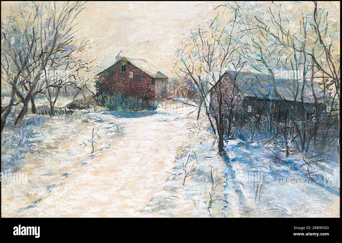 Farm Buildings in a Winter Landscape by Willard Metcalf Stock Photo - Alamy