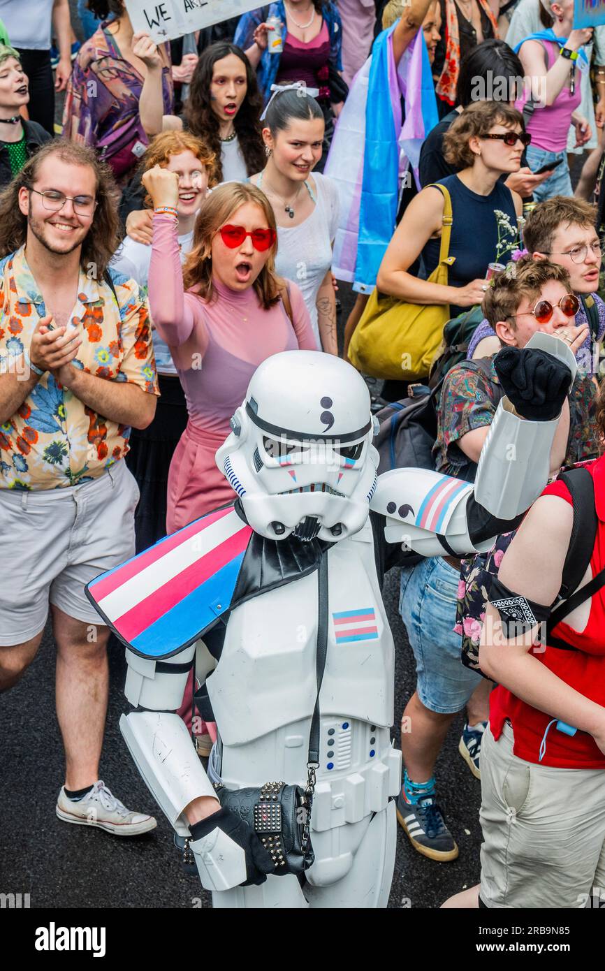 London, UK. 8th July, 2023. Trans pride march in London towards the end ...