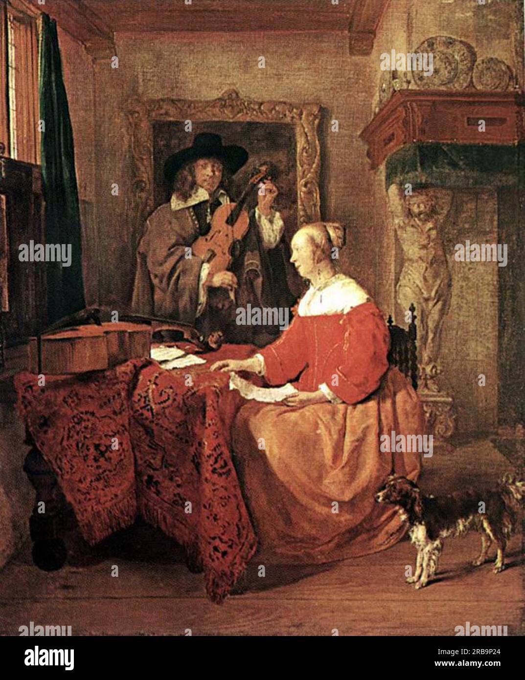 A Woman Seated at a Table and a Man Tuning a Violin 1658 by Gabriel ...
